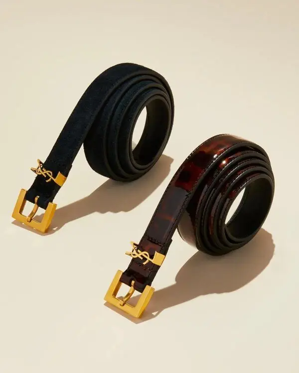 Saint Laurent Monogram Leather Belt - Cream/bronze