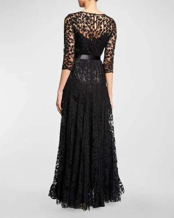 Rickie Freeman For Teri Jon 3/4-sleeve Lace Overlay Gown - Black