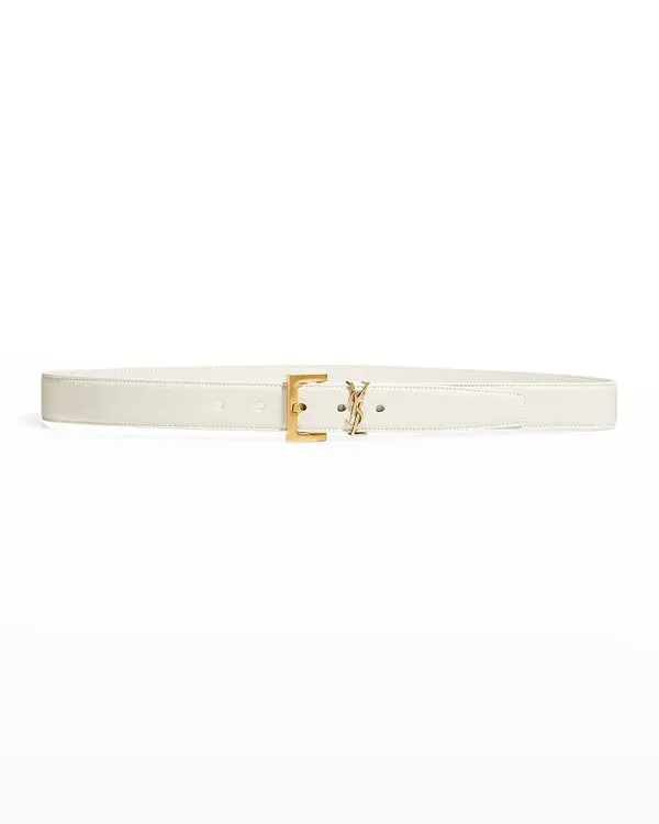 Saint Laurent Box Laque Leather Belt - Cream / Bronze