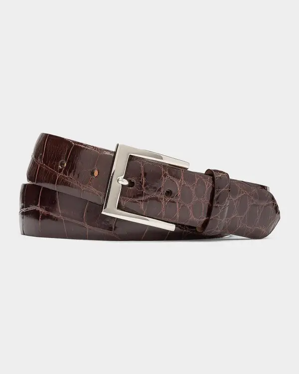 W.KLEINBERG Glazed Alligator Belt - Chocolate