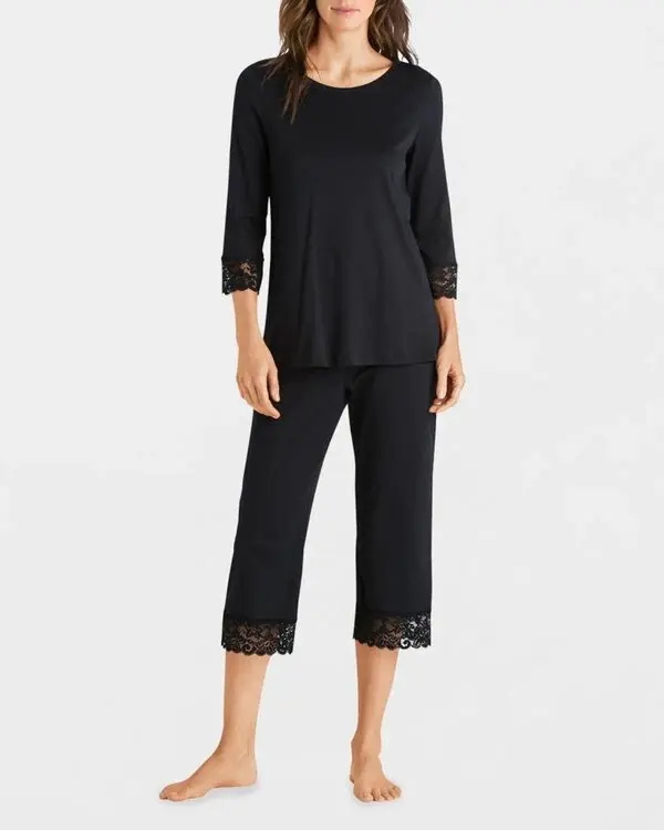 Hanro Moments Lace-trim Cropped Pajama Set - Black