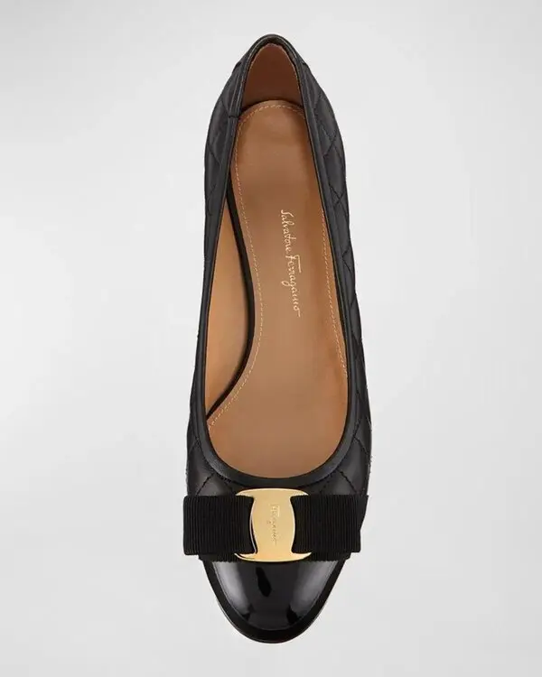 FERRAGAMO Vara Quilted Bow Ballet Pumps - Nero