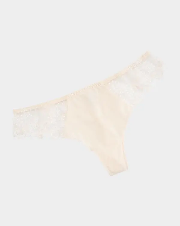 Simone Perele Delice Lace Mesh Thong - Blush