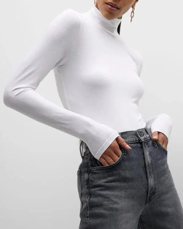 Majestic Filatures Soft Touch Mock Turtleneck Top - White
