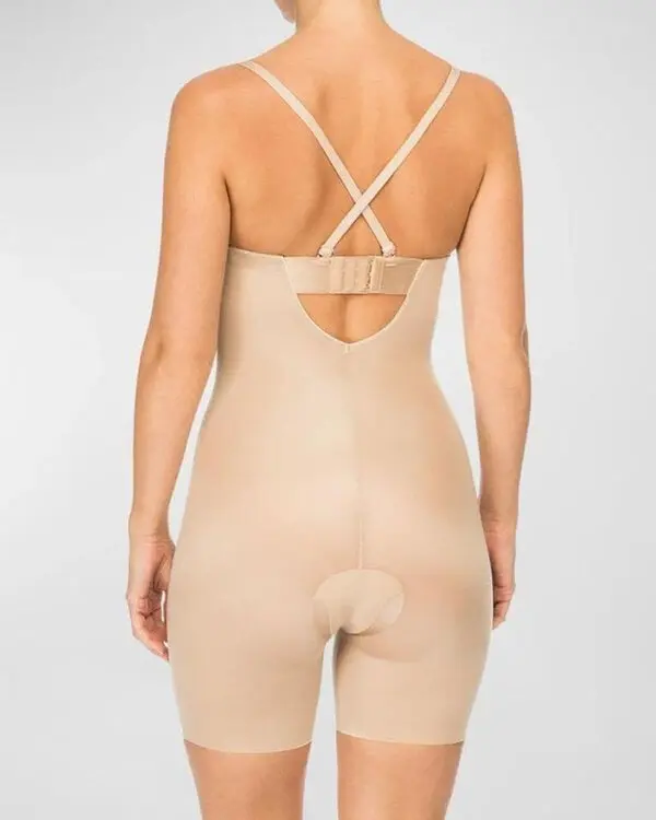 Spanx Spanxshape Suit Your Fancy Strapless Cupped Mid-thigh Bodysuit - Champagne