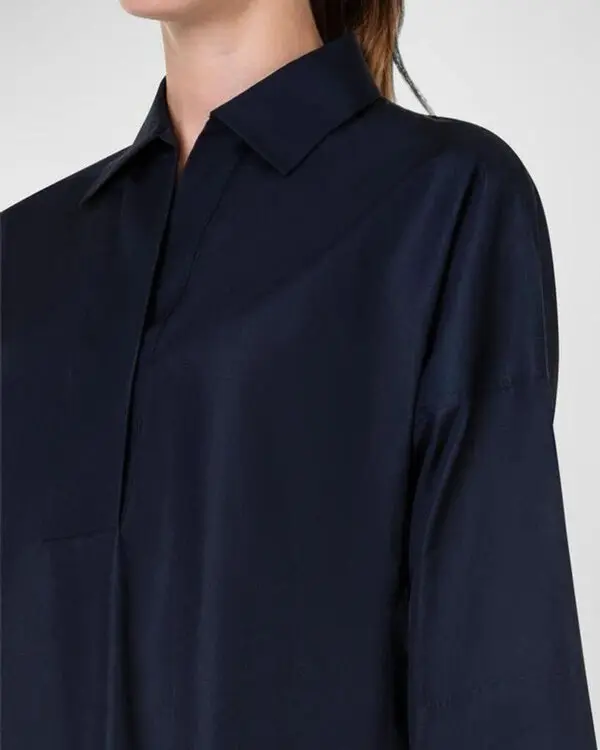 Akris Kimono-sleeve Split-neck Blouse - Black