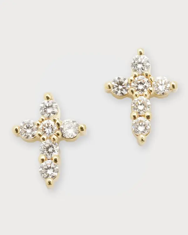 Roberto Coin 18k Mini Diamond Cross Stud Earrings - Gold