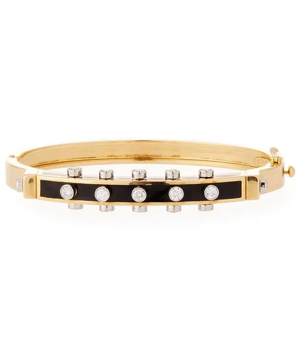 David Webb Motif" Studlette 18k Gold & Enamel Bangle Bracelet With Platinum-set Diamonds, Black