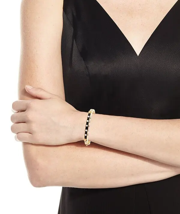 David Webb Motif" Studlette 18k Gold & Enamel Bangle Bracelet With Platinum-set Diamonds, Black