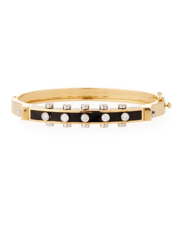 David Webb Motif" Studlette 18k Gold & Enamel Bangle Bracelet With Platinum-set Diamonds, Black