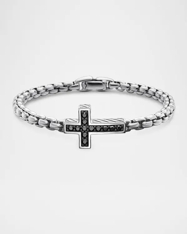David Yurman Sterling Silver Streamline Cross Bracelet - Black Diamond