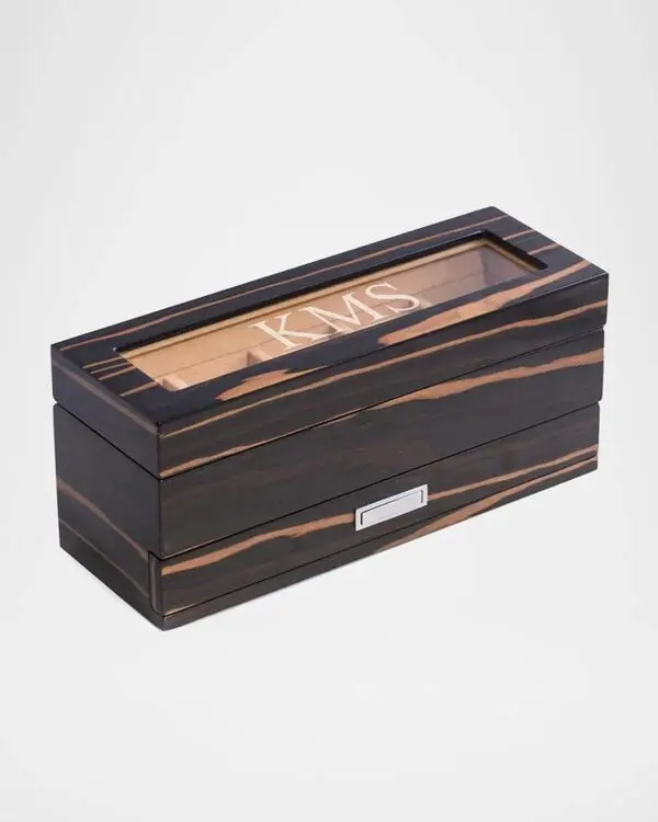 BEY-BERK Apos;s Personalized Wooden Watch %26 Accessory Storage Case - Ebony