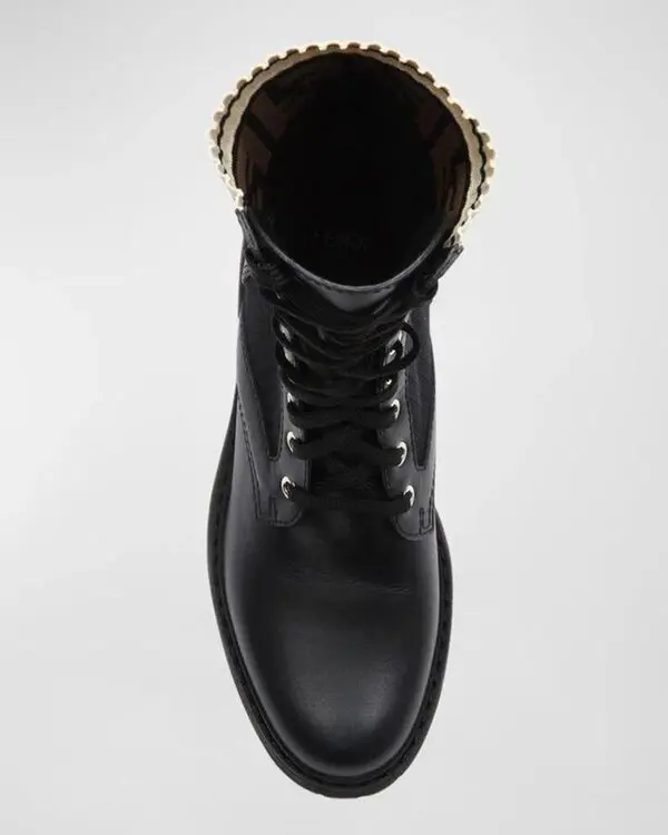 Fendi Leather Combat Boots With Ff Cuff - Black
