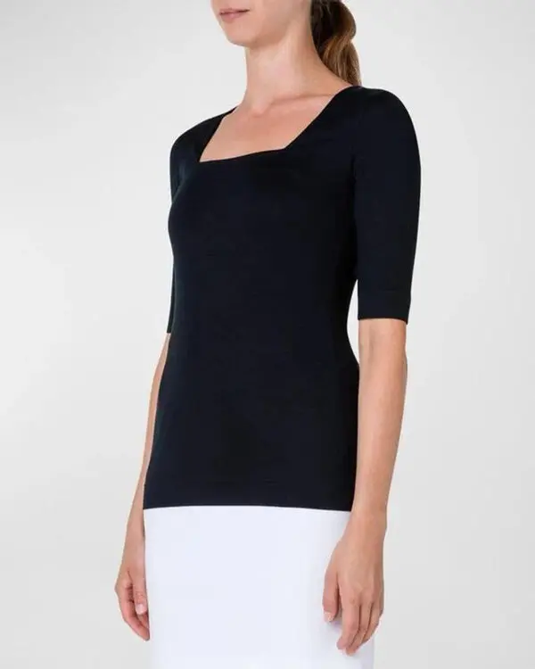 Akris Square-neck Jersey Top - Black