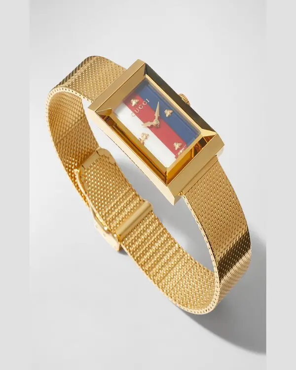 Gucci G-frame Rectangular Mother-of-pearl Watch W/ Mesh Strap