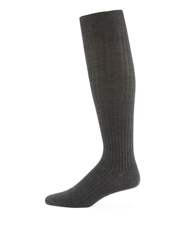 Neiman Marcus Over-the-calf Ribbed Socks - Charcoal