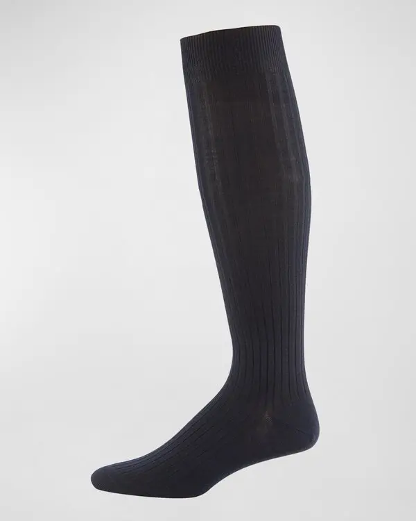 Neiman Marcus Over-the-calf Ribbed Socks - Navy
