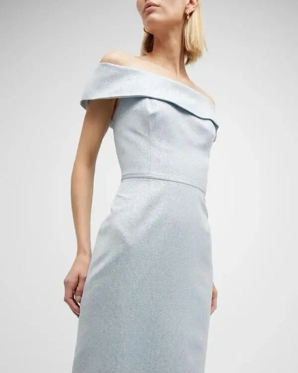 Rickie Freeman For Teri Jon Off-shoulder Metallic Gown - Light Blue