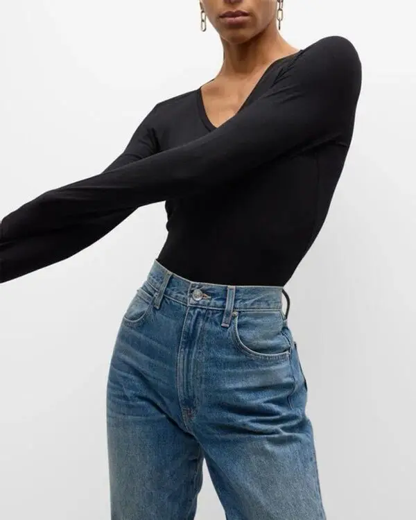 Majestic Filatures Soft Touch Long-sleeve V-neck T-shirt - Black