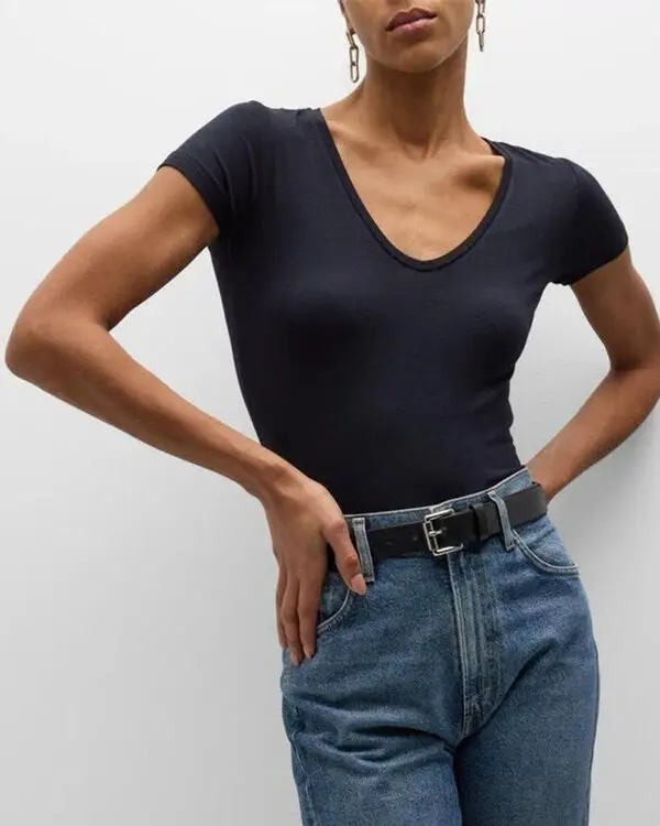 Majestic Filatures Soft Touch V-neck Tee - Marine