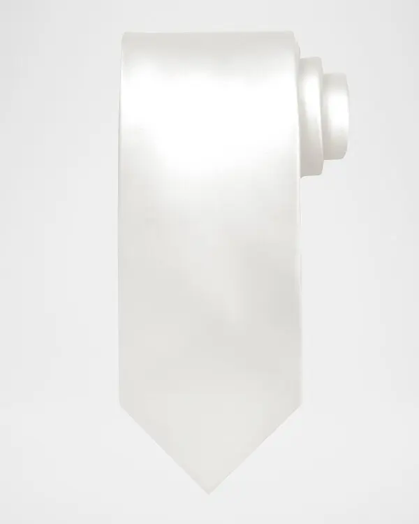 Stefano Ricci Solid Satin Neck Tie - White