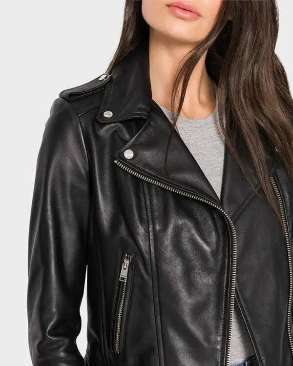LAMARQUE Donna Hand-waxed Leather Moto Jacket - Black