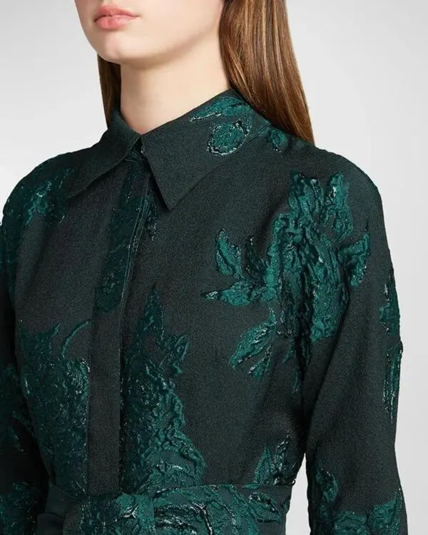 Rickie Freeman For Teri Jon Belted Jacquard Gown - Emerald