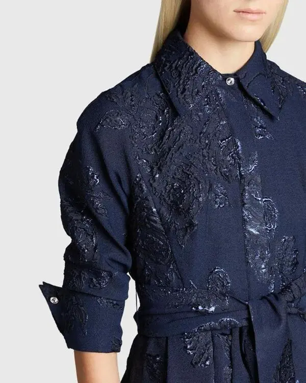 Rickie Freeman For Teri Jon Belted Jacquard Gown - Navy