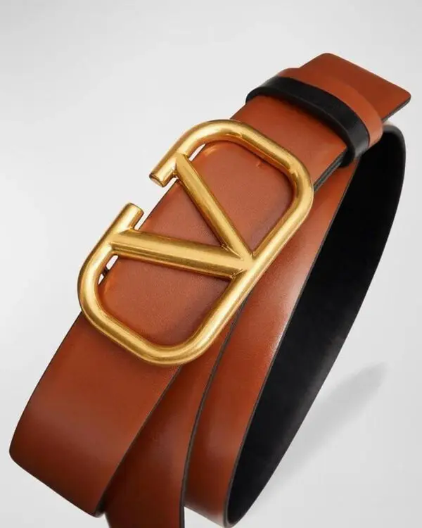 Valentino Garavani Vlogo Reversible Leather Belt - Black/selleria