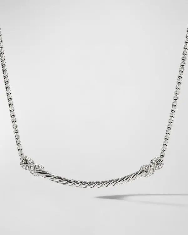 David Yurman Petite X Bar Necklace With Diamonds - Silver