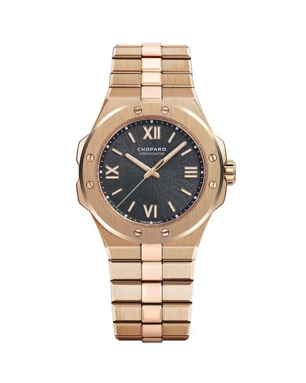 Chopard 36mm 18k Rose Gold Watch W/ Bracelet Strap, Gray