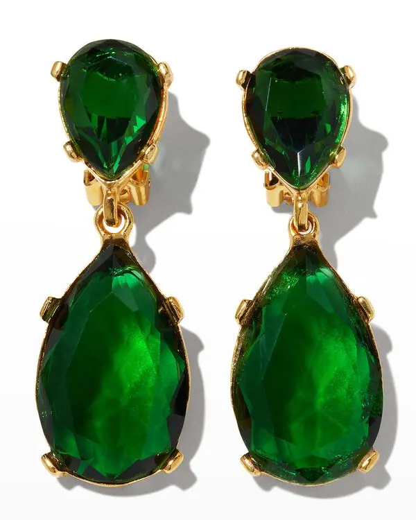 KENNETH JAY LANE Crystal Clip-on Teardrop Earrings - Emerald