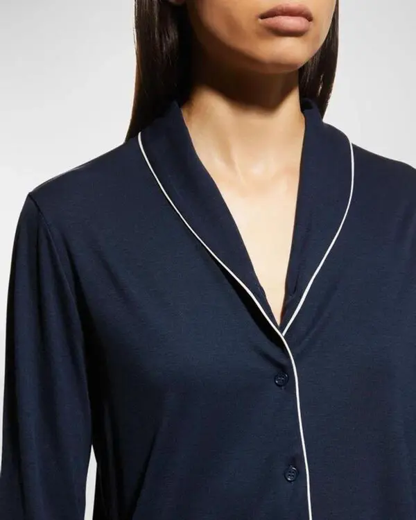 Hanro Natural Comfort Long-sleeve Pajama Set - Navy
