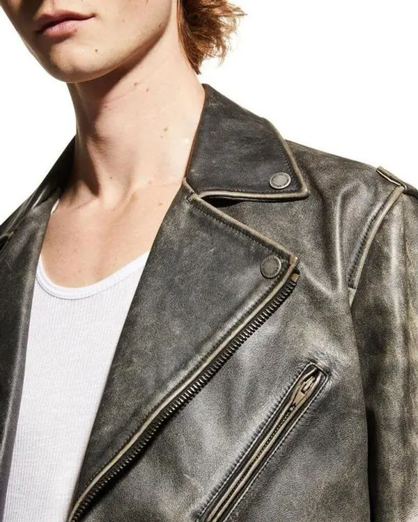 GOLDEN GOOSE Distressed Moto Leather Jacket - Black
