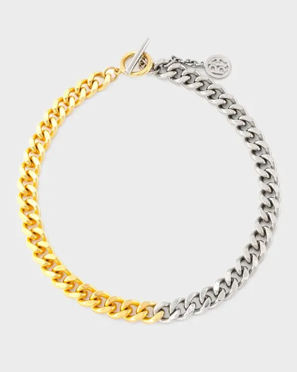 BEN-AMUN 24k Gold Electroplate And Silver Link Necklace - Two Tone