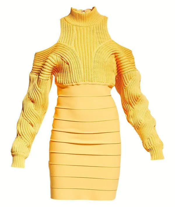 Herve Leger Mixed-media Cold-shoulder Mini Dress