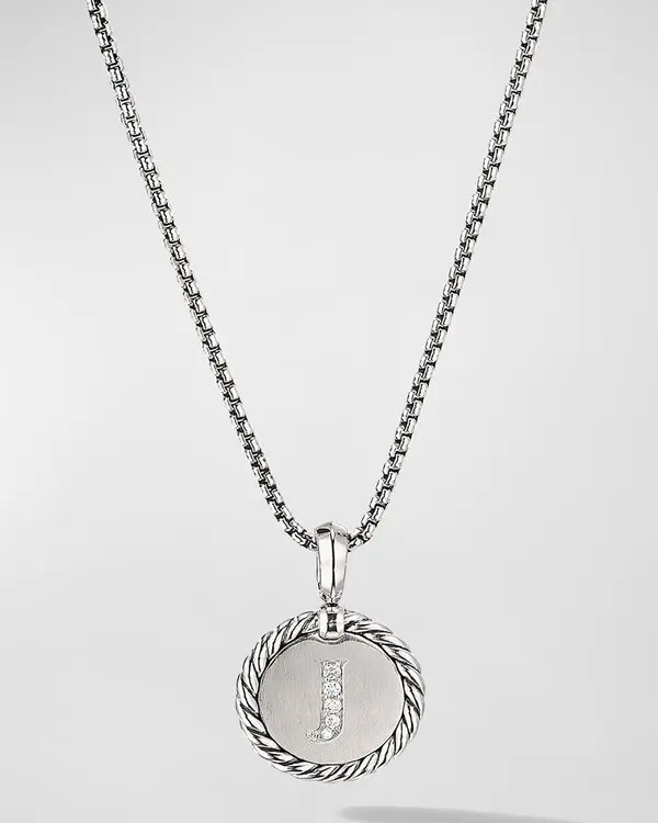 David Yurman Initial Diamond Pendant Necklace - Silver