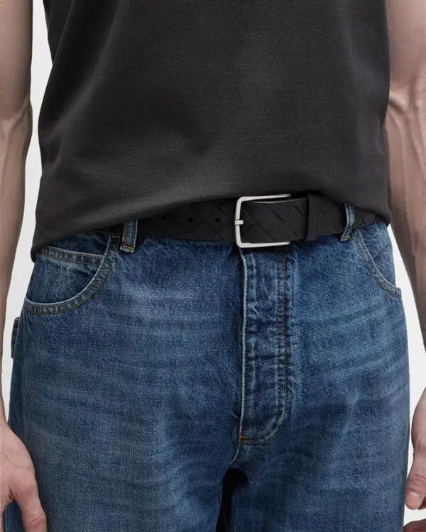 Bottega Veneta Intrecciato Leather Belt - Black Silver