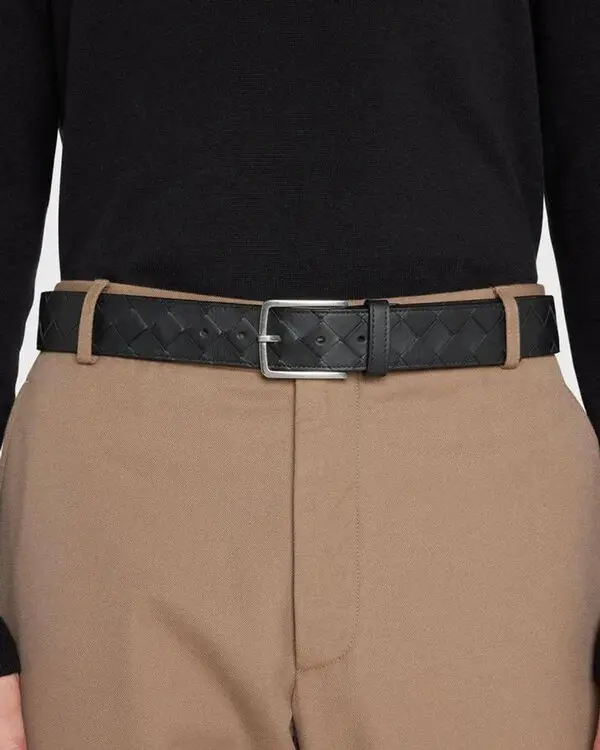 Bottega Veneta Intrecciato Leather Belt - Blkpat