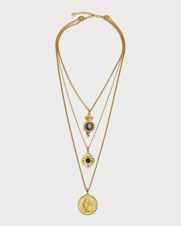 BEN-AMUN 24k Electroplate Triple Charms Necklace - Gold