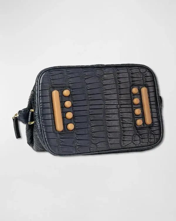ABAS Apos;s Alligator Travel Toiletry Bag - Black