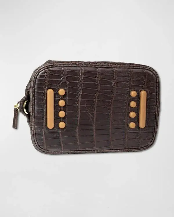 ABAS Apos;s Alligator Travel Toiletry Bag - Brown