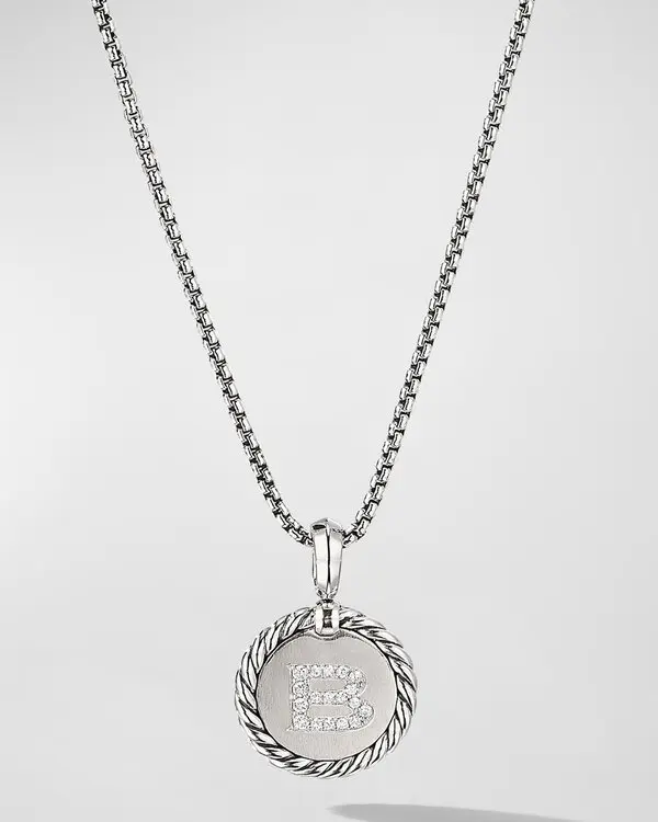 David Yurman Cable Collectibles Initial Charm Necklace With Diamonds - Silver