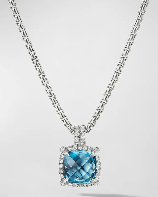 David Yurman Chatelaine Hampton Topaz And Diamond Pendant Necklace - Hampton Blue