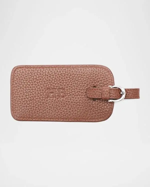 ROYCE NEW YORK Monogrammed Leather Luggage Tag - Tan