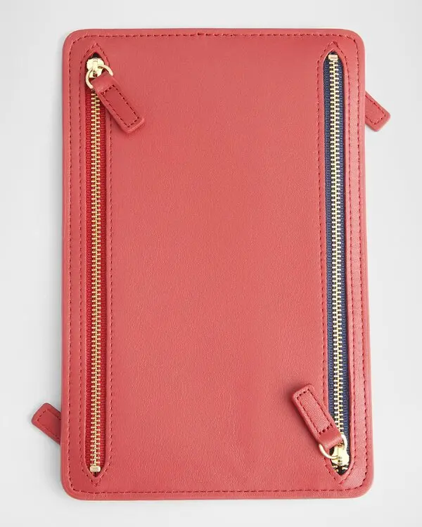ROYCE NEW YORK Monogrammed Leather Rfid Blocking Foup Zip Travel Organizer - Red