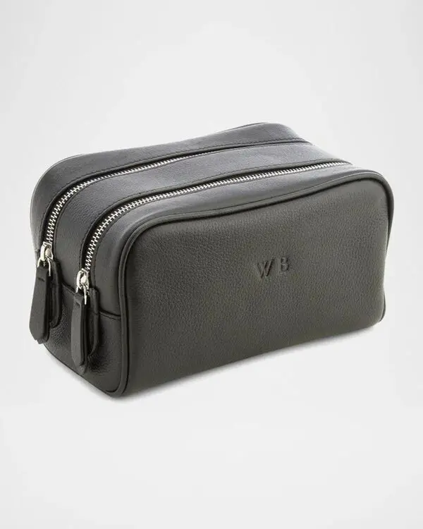 ROYCE NEW YORK Monogrammed Double Zip Leather Toiletry Bag, Personalized - Black