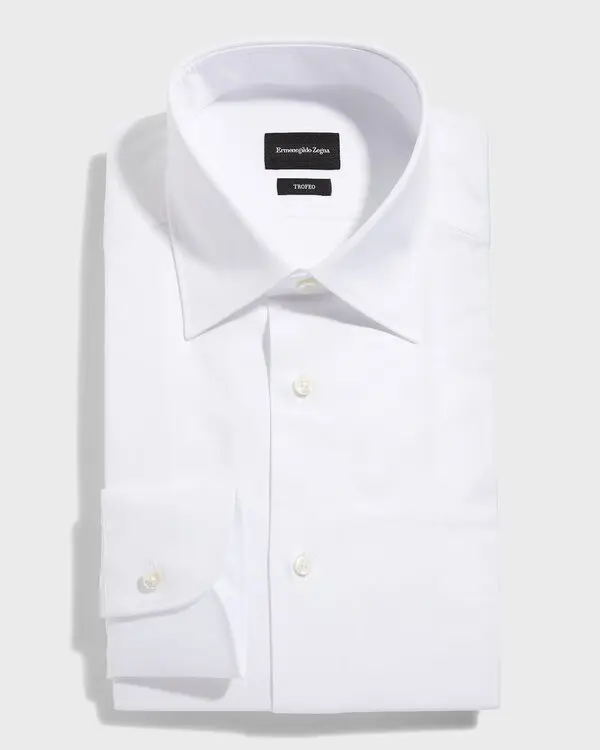 Zegna Trofeo Solid Regular-fit Dress Shirt - White