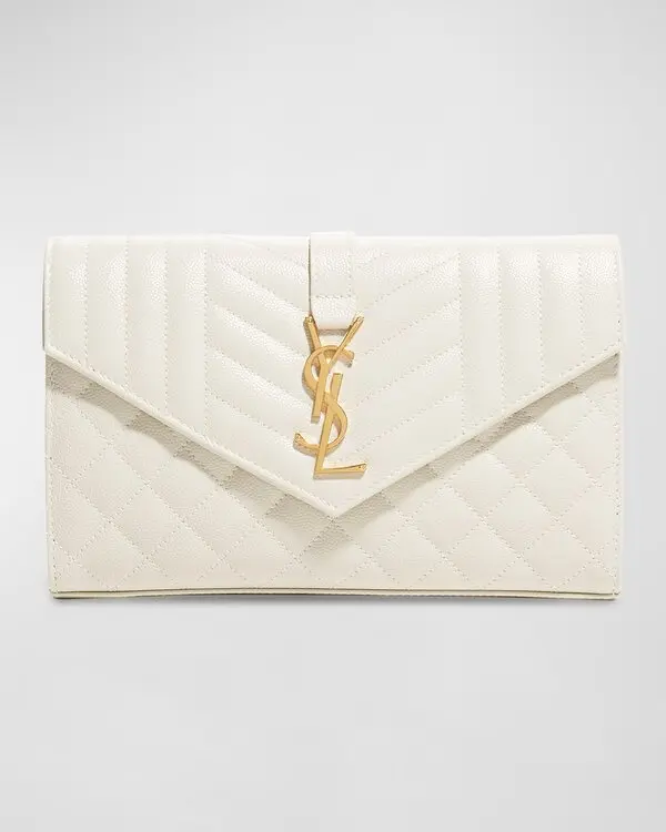 Saint Laurent Envelope Triquilt Wallet On Chain - White