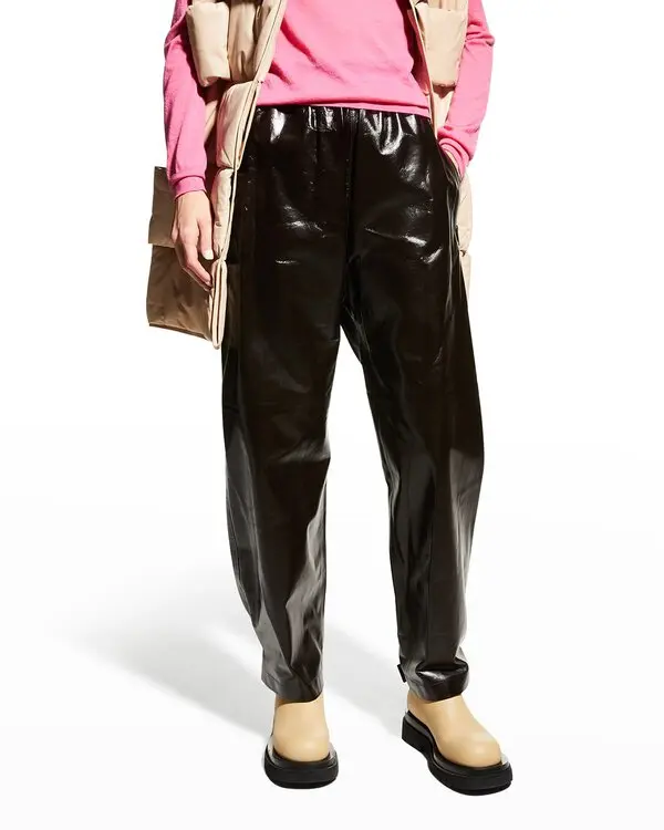 Bottega Veneta Leather Elastic Waist Joggers W/ Strap Cuff